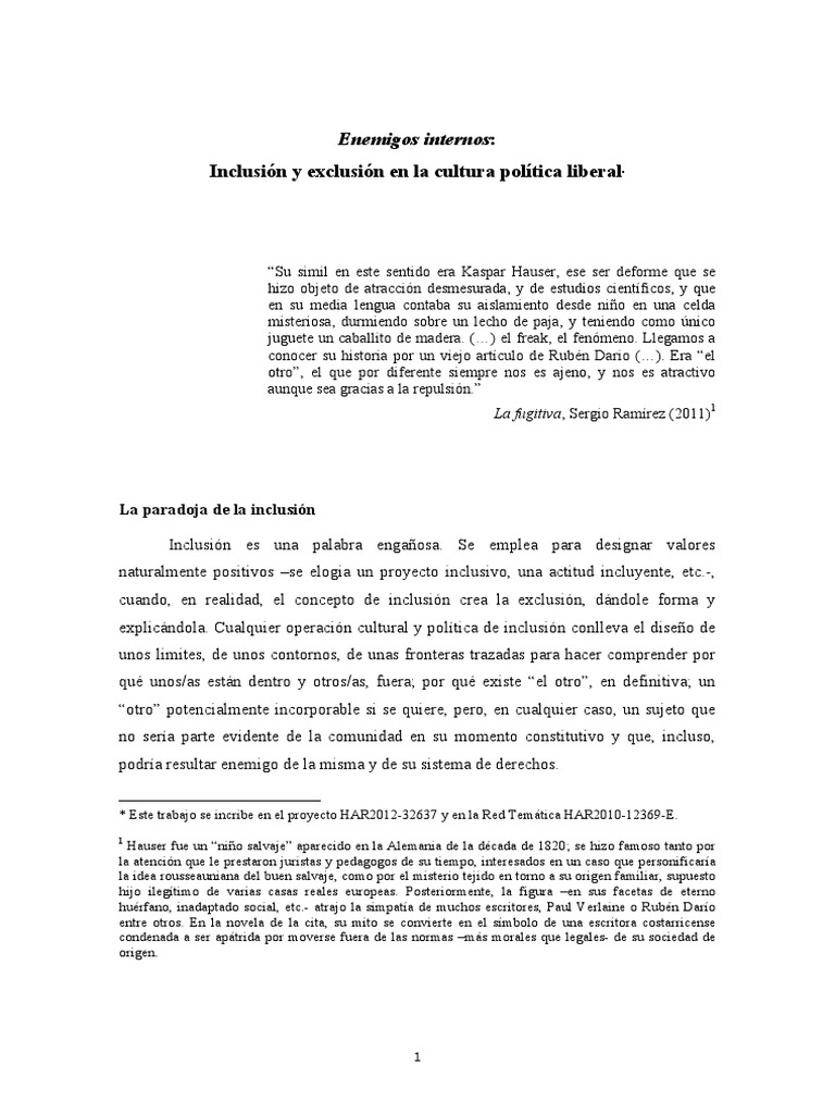 Enemigos Internos Inclusion y Exclusion | PDF | Liberalismo | Democracia