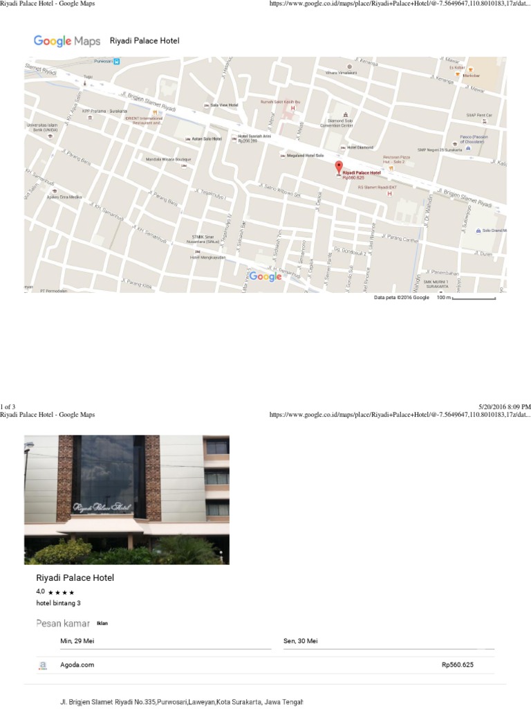 Riyadi Palace Hotel Overview and Map | PDF