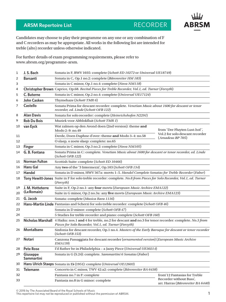 ARSM Recorder Repertoire 2017 Onwards | PDF | Recorder (Musical ...