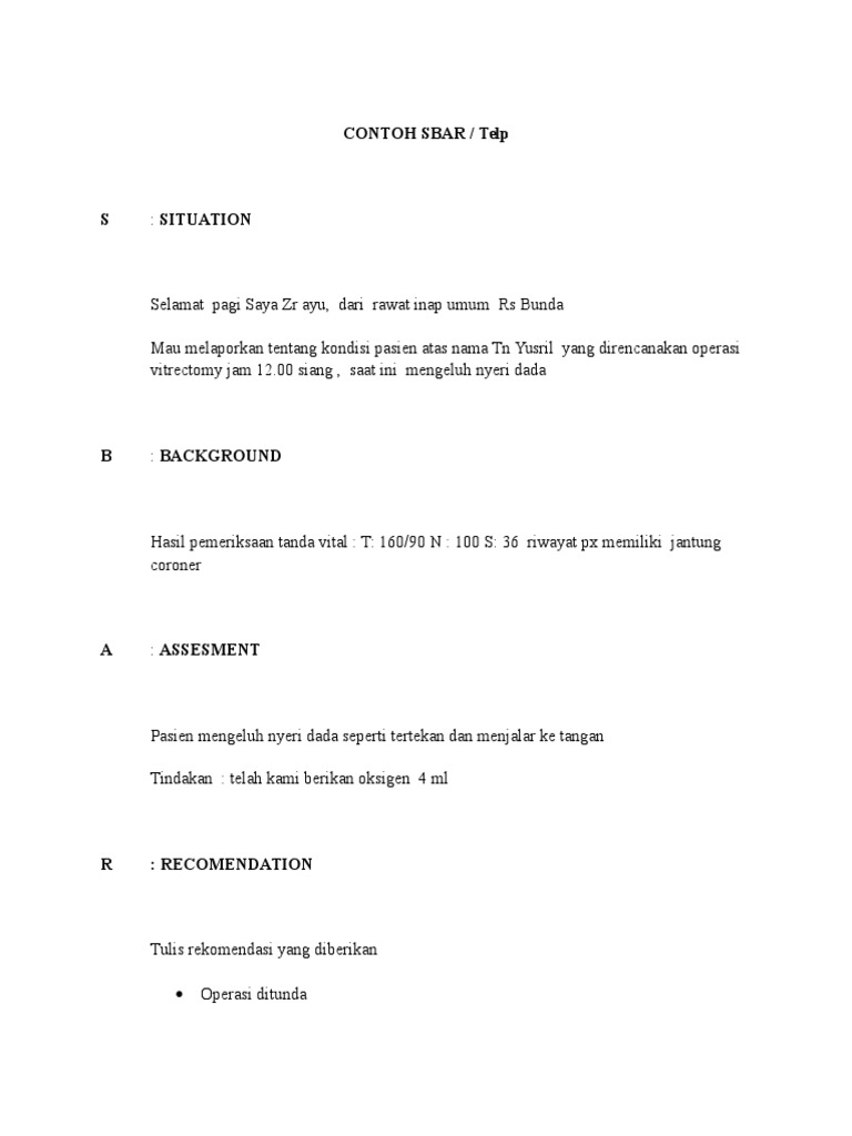 Contoh Sbar | PDF