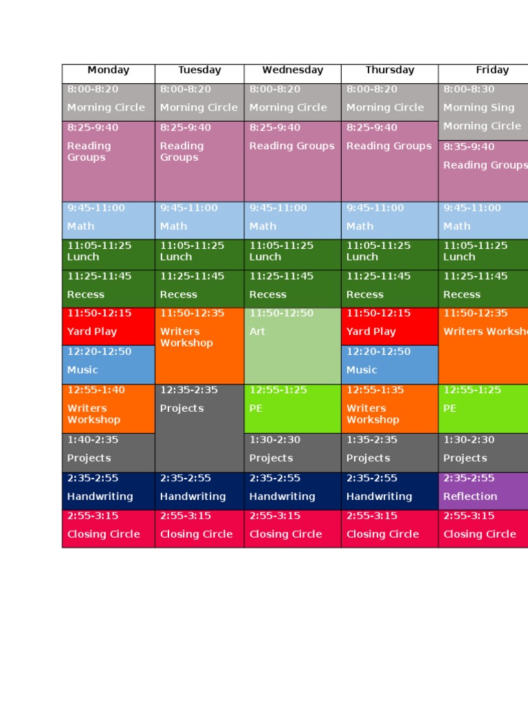 Weekly Classroom Schedule Overview | PDF