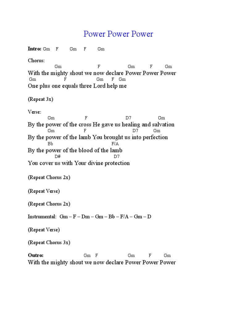Power Power Power Lyrics With Chords | PDF