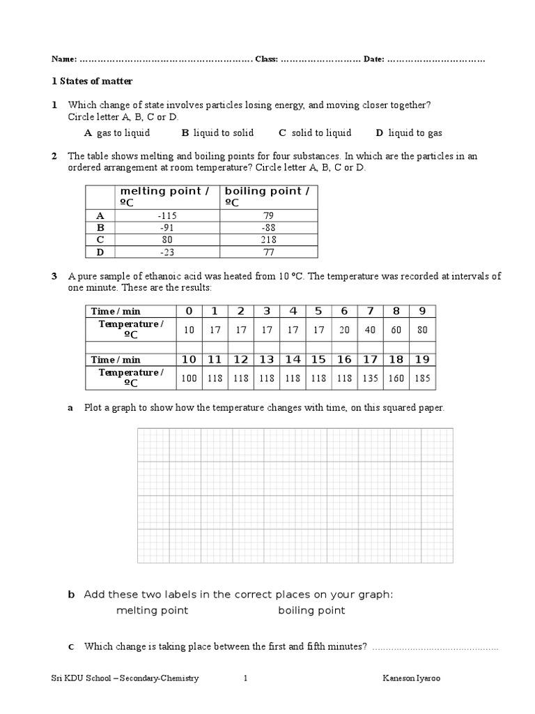 Worksheet 01 States of Matter | PDF
