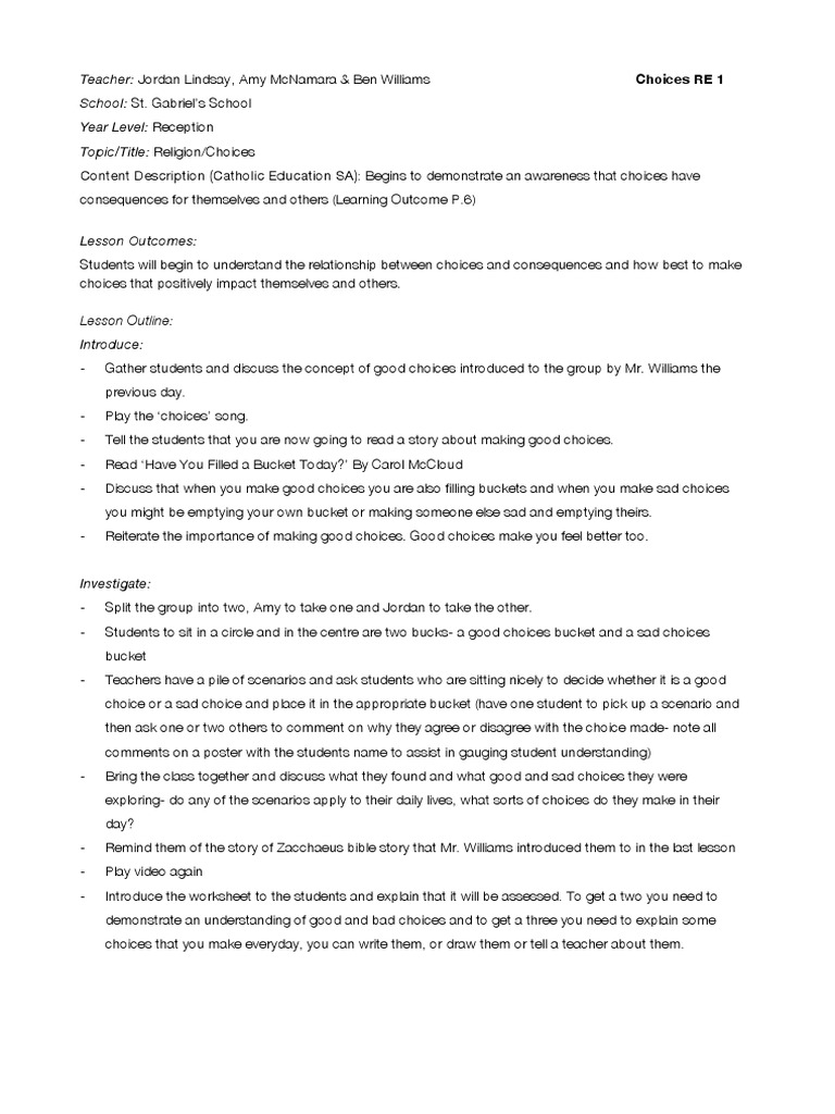 Choices Lesson Plan | PDF | Lesson Plan | Teaching