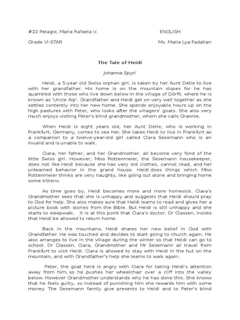 The Tale of Heidi: Johanna Spyri | PDF | Heidi | Novels