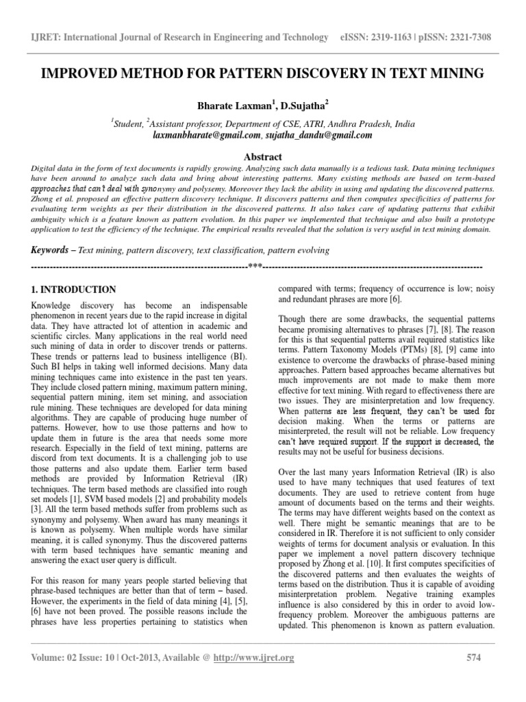 Improved Method For Pattern Discovery in Text Mining | PDF | Data ...