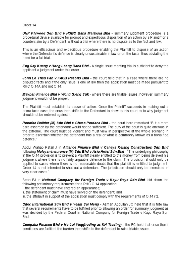Order 14 | PDF | Summary Judgment | Burden Of Proof (Law)