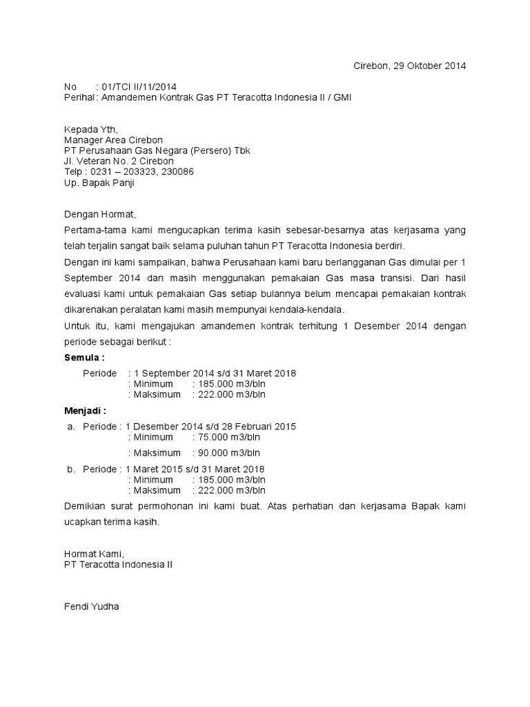 Draft Surat Permohonan Amandemen PT GMI | PDF