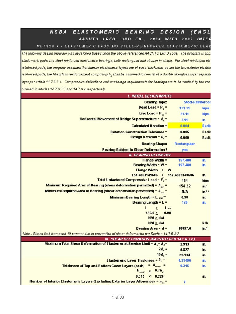 Design of a Steel-Reinforced Rectangular Elastomeric Bridge Bearing ...