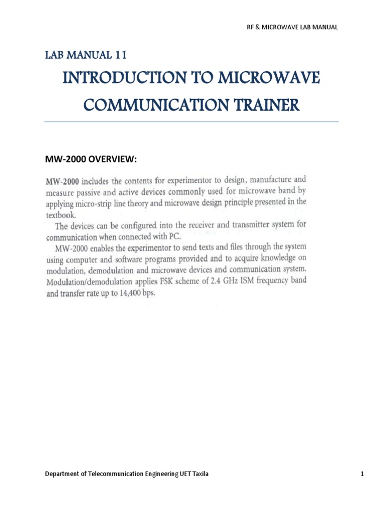 Introduction to Microwave Communication Trainer: An Overview of the MW ...
