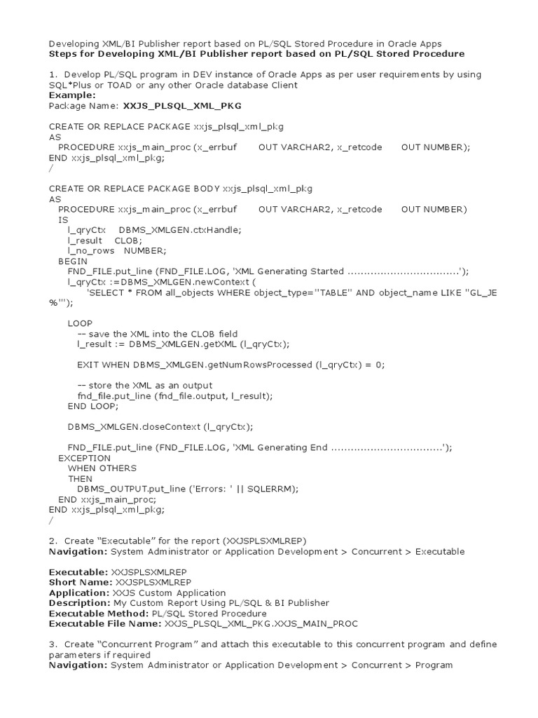 Developing Xml Report Using Plsql Procedure In Oracle Apps Pdf Plsql Oracle Database 1281