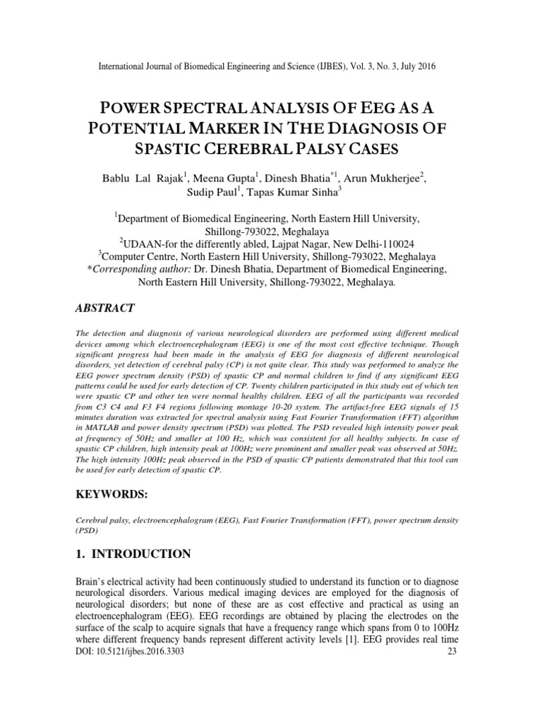 Power Spectral Analysis of Eeg As A Potential Marker in The Diagnosis ...