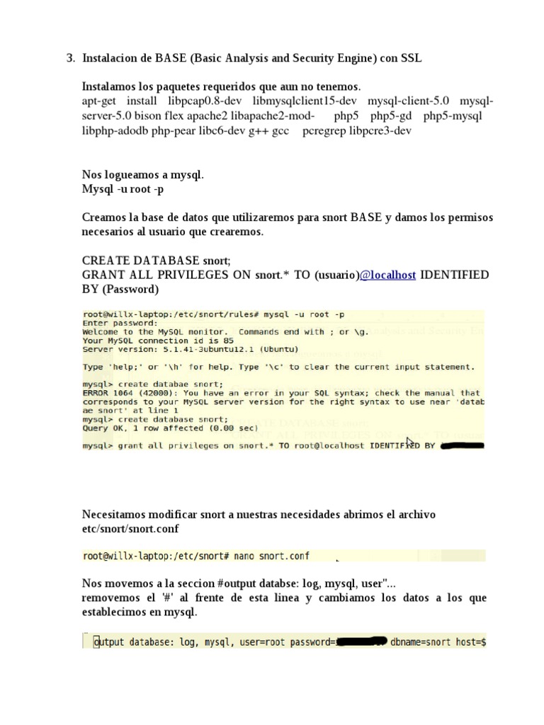 Instalacion de BASE (Basic Analysis and Security Engine) Con SSL | PDF | Mi sql | Archivo de ...