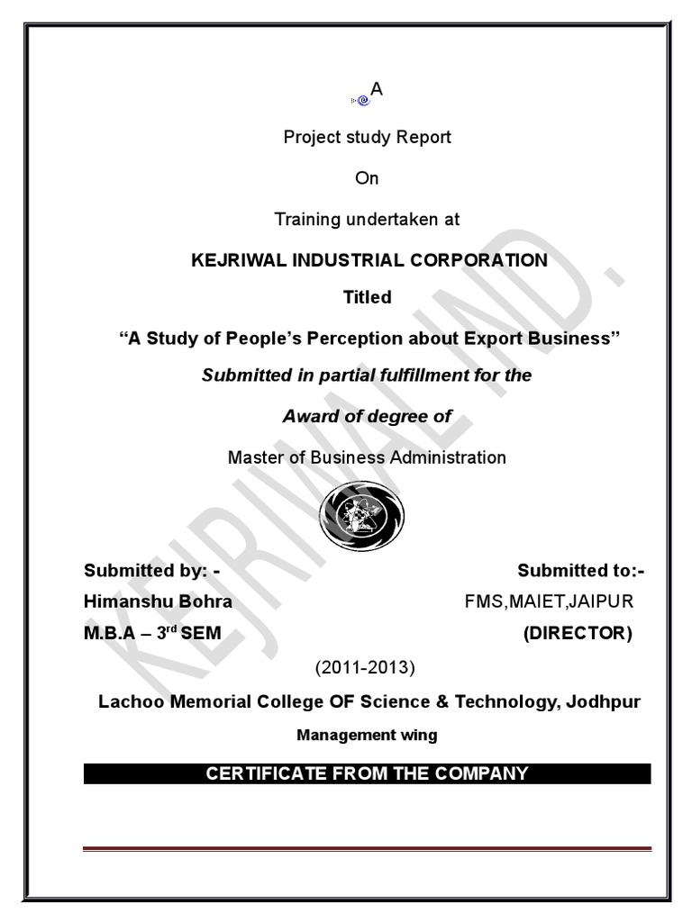 Himanshu Export Project Report | PDF | Sampling (Statistics) | Exports
