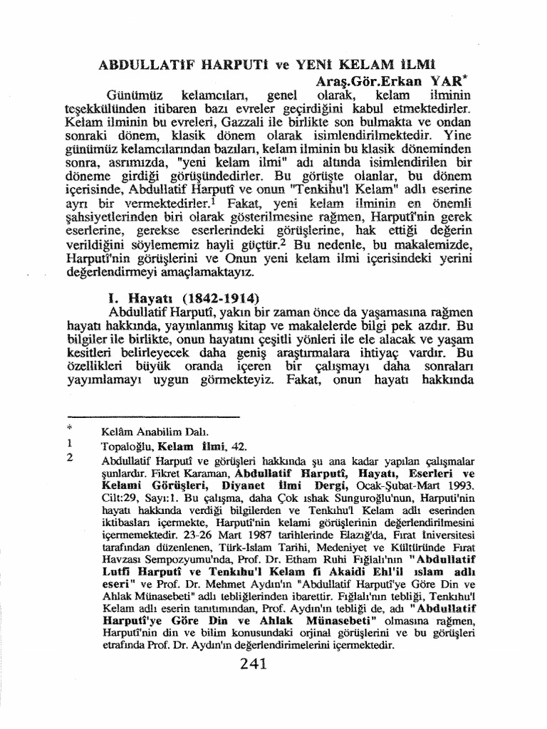 Abdullatif Harputi Ve Yeni Kelam İlmi | PDF
