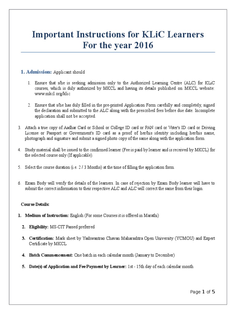 Learner Guide KLiC Courses | Identity Document | Government