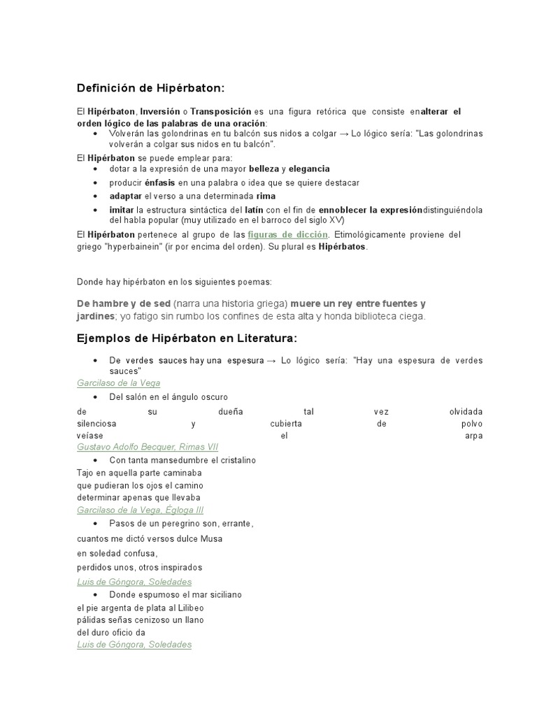 Definición de Hipérbaton | PDF | Recursos poéticos | Lingüística