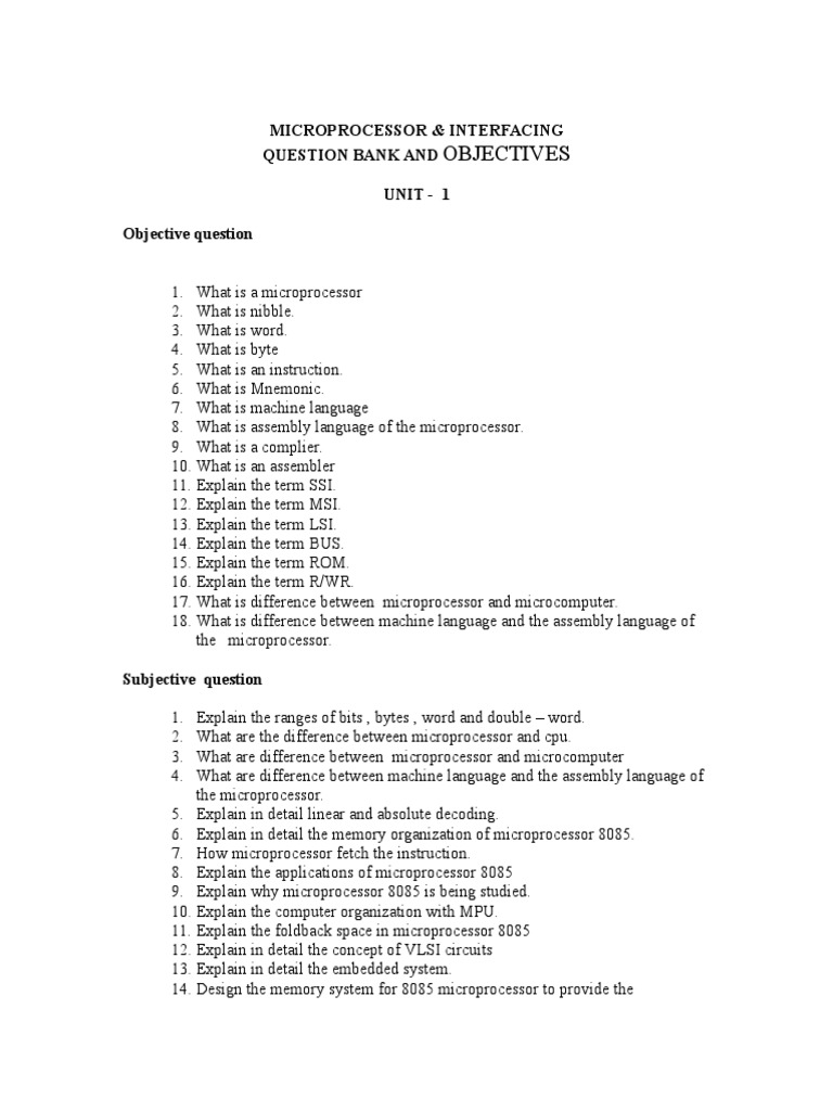 Question Bank and Objectives Mpi | PDF | Central Processing Unit | Integrated Circuit