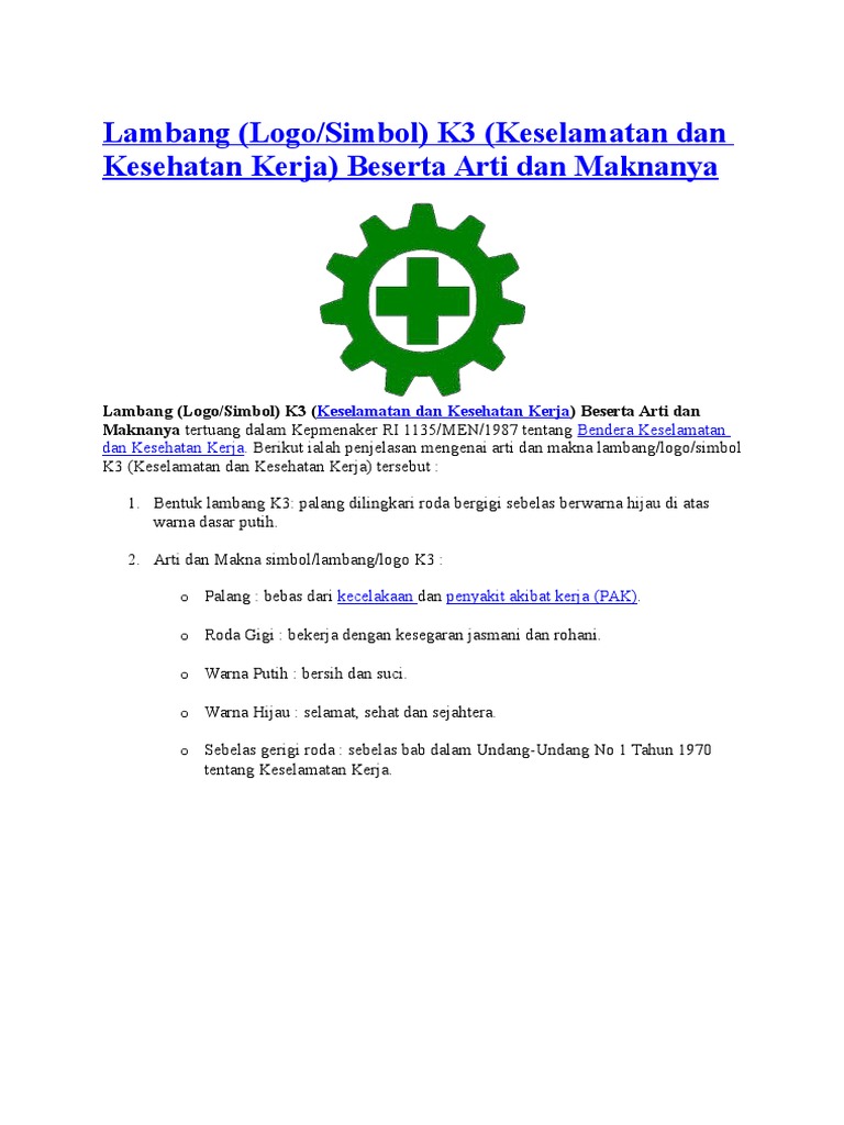 Arti Logo K3 | PDF | Olahraga & Rekreasi