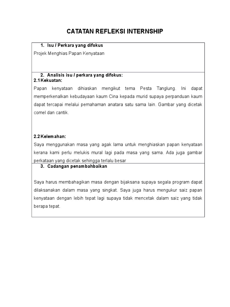 Catatan Refleksi Internship 3 | PDF