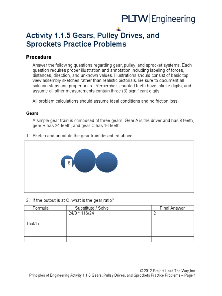 1 1 5 A Gearspulleydrivessprocketspracticeproblems-2 | PDF | Gear ...