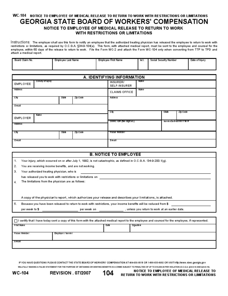 WC-104 | Workers' Compensation | Employment