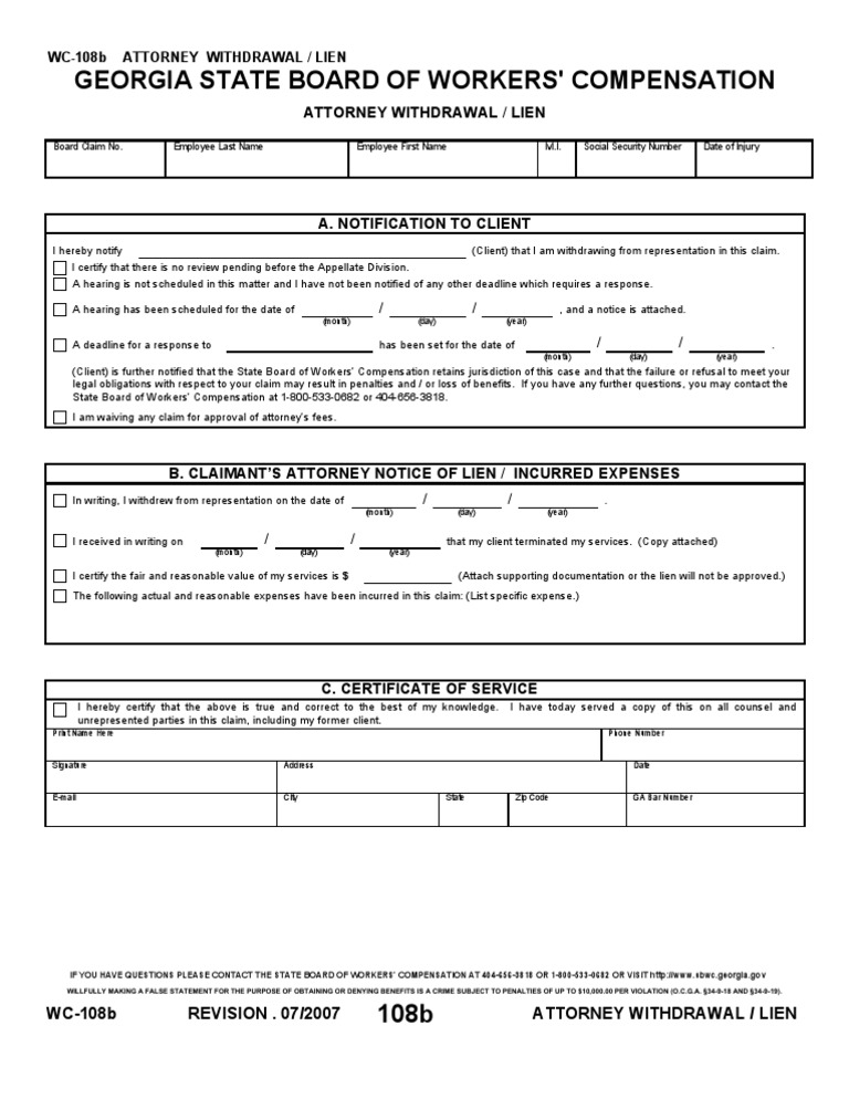 Georgia State Board of Workers' Compensation: Attorney Withdrawal ...