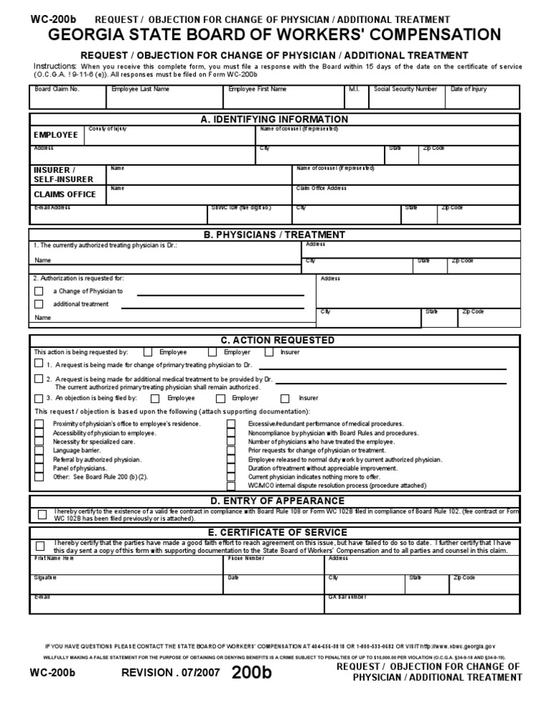 Georgia State Board of Workers' Compensation: Request / Objection For ...
