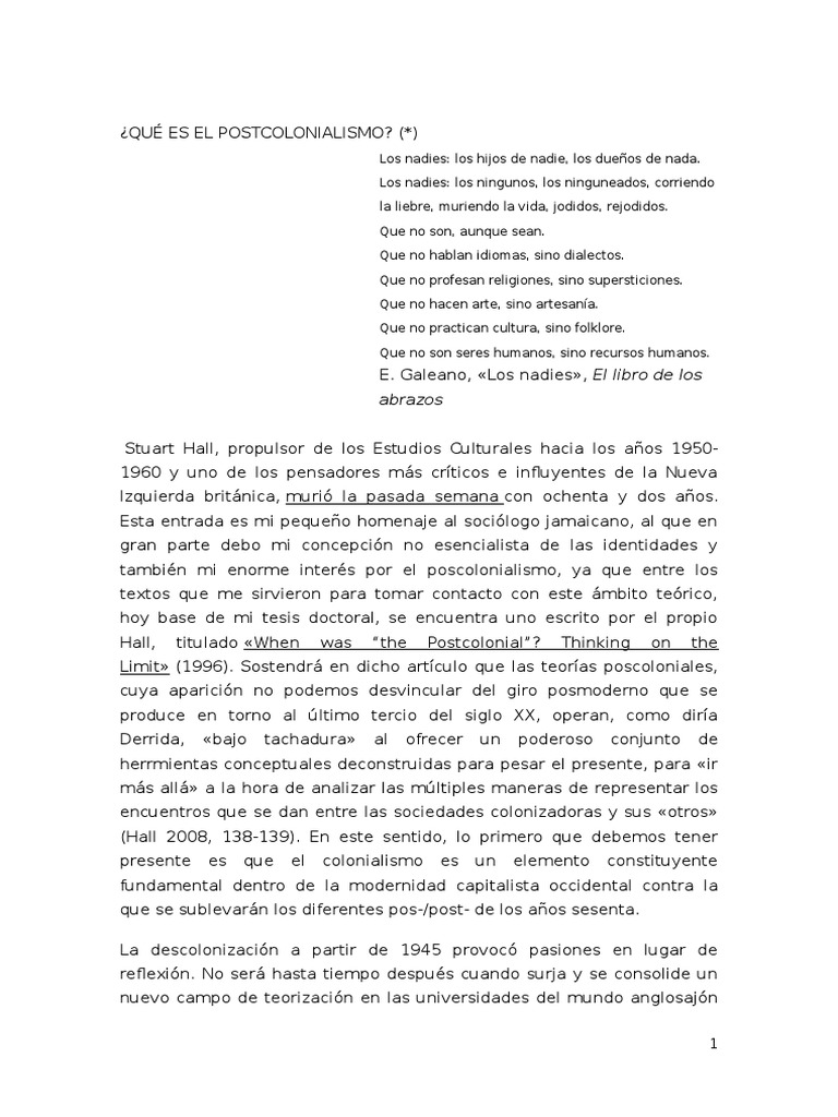 Qué Es Postcolonialismo | PDF | Mundo occidental | Colonialismo