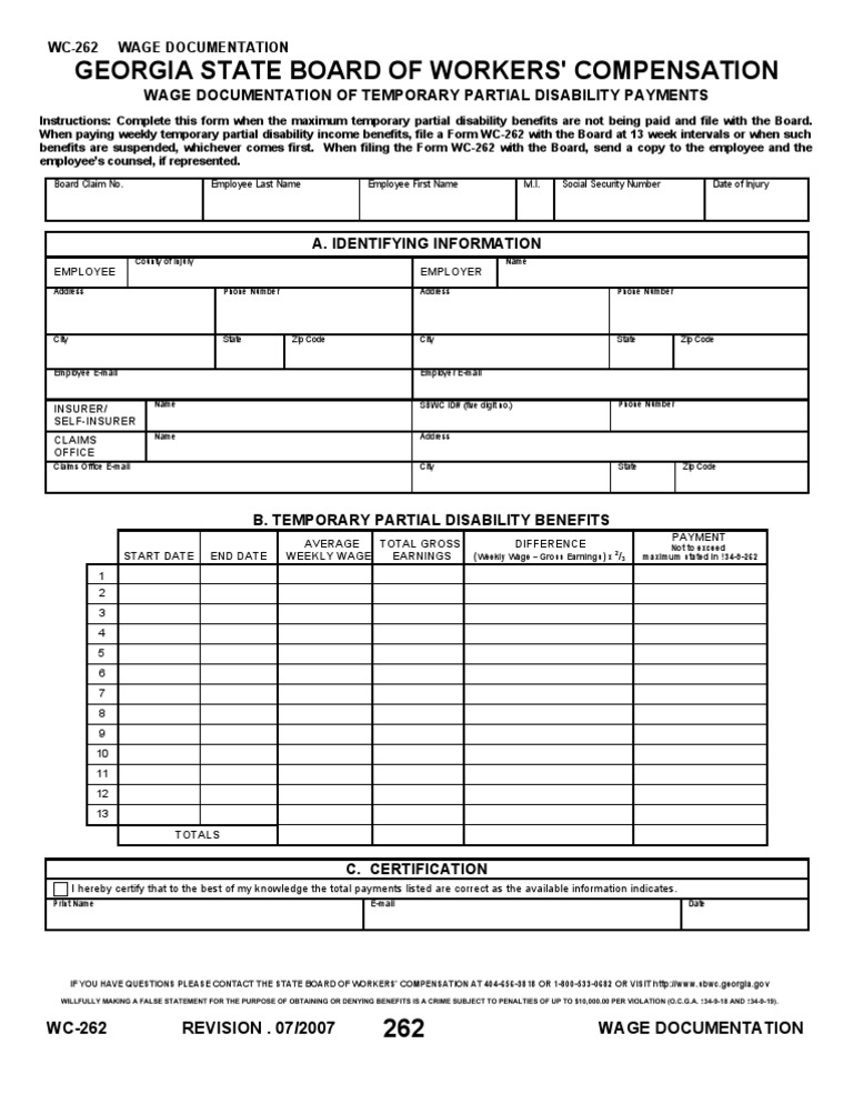 WC 262 | PDF | Workers' Compensation | Social Security (United States)