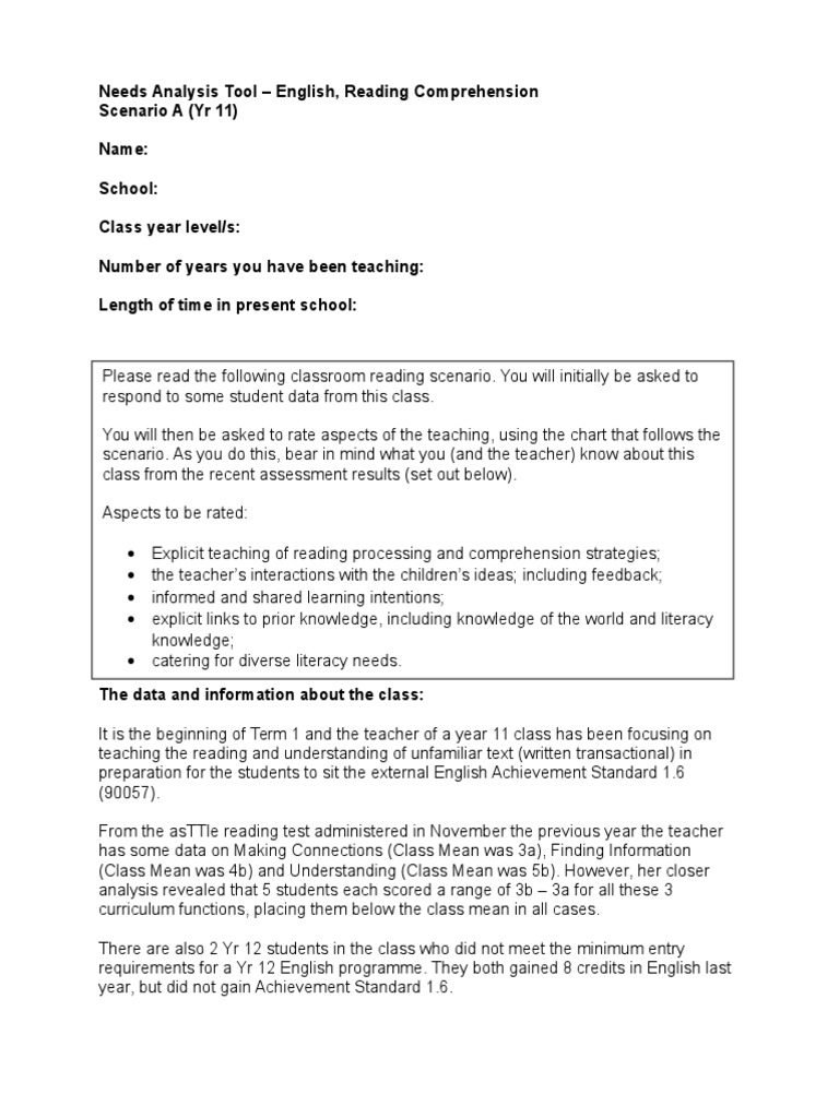 Year 11 Reading Comprehension Strategies | PDF | Reading Comprehension ...