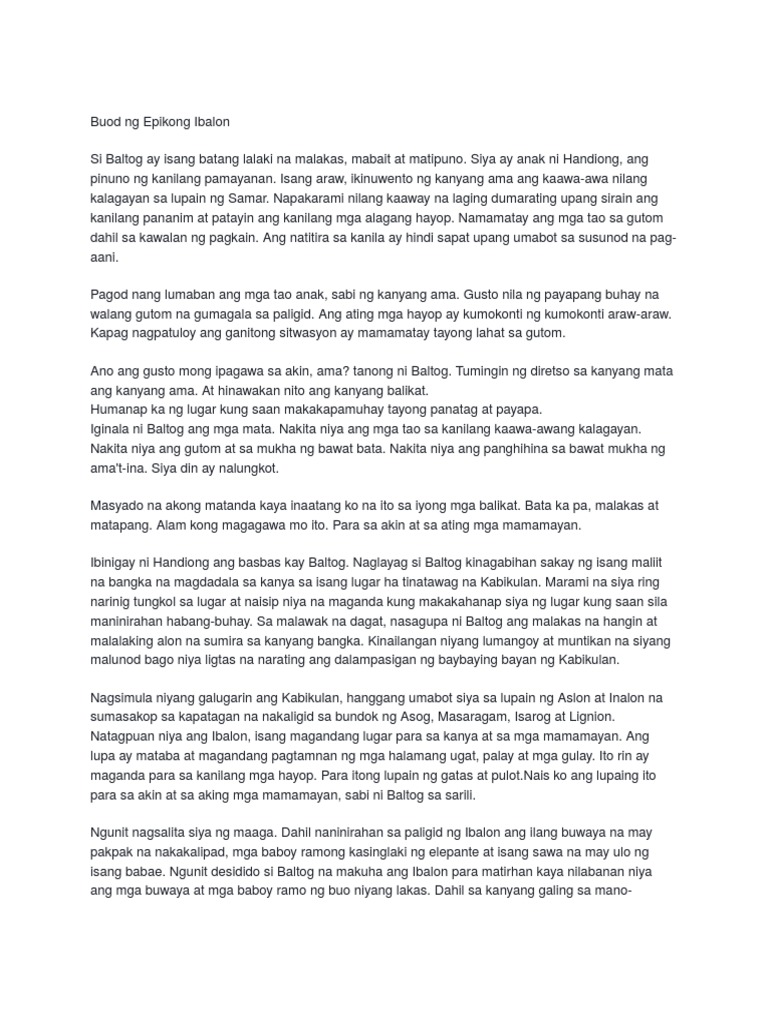 Buod Ng Epikong Ibalon