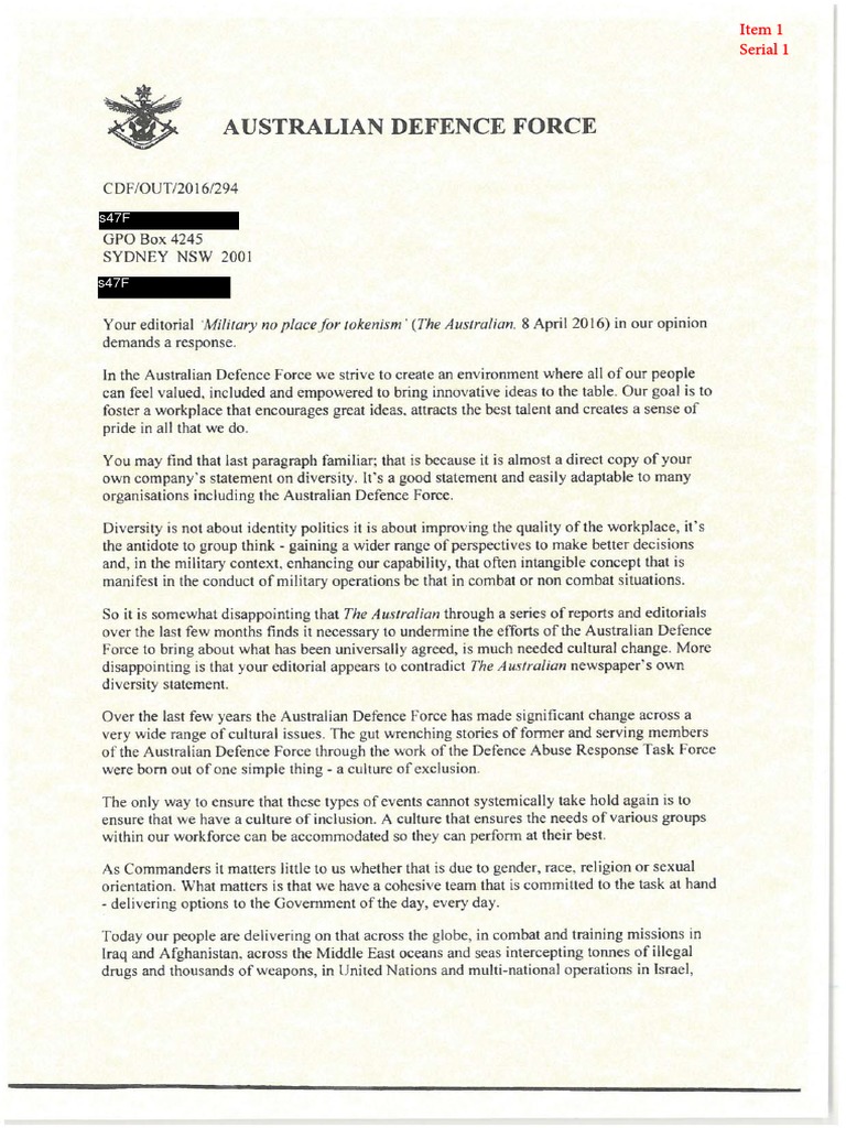 Defence Bosses Circle The Wagons On Diversity Attack | PDF | Australian ...