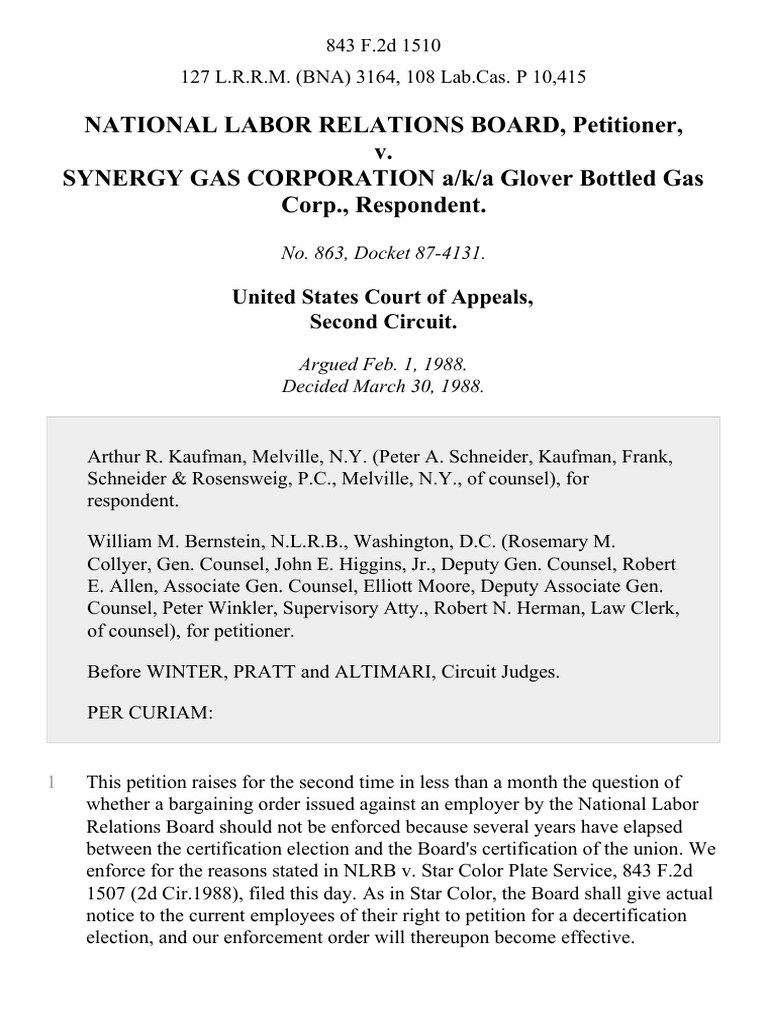 National Labor Relations Board v. Synergy Gas Corporation A/K/A Glover ...