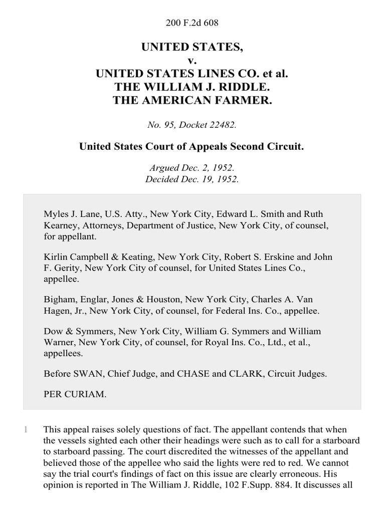 United States v. United States Lines Co. The William J. Riddle. The ...