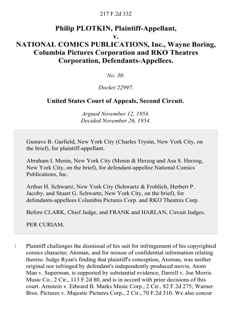 Philip Plotkin v. National Comics Publications, Inc., Wayne Boring ...