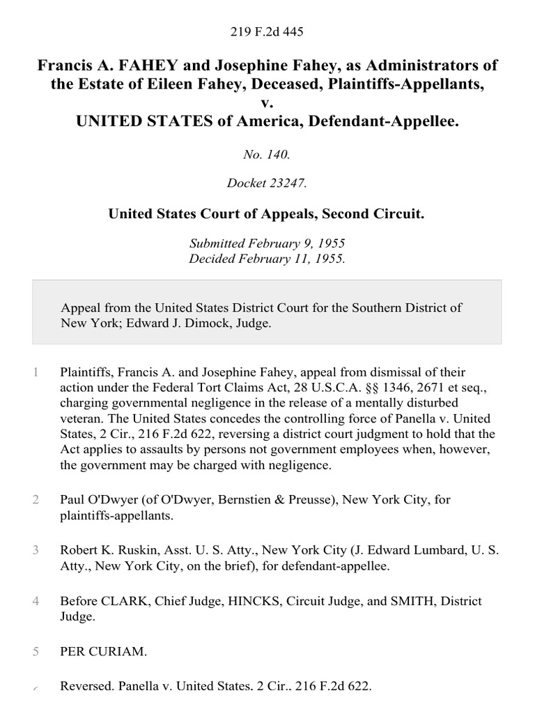 Francis A. Fahey and Josephine Fahey, As Administrators of The Estate ...