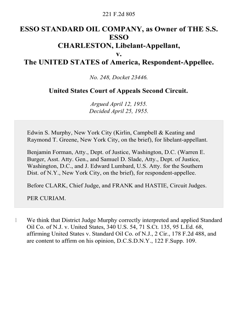 Esso Standard Oil Company, As Owner of The S.S. Esso Charleston ...
