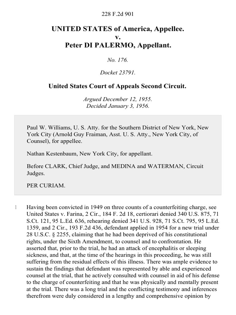 United States v. Peter Di Palermo, 228 F.2d 901, 2d Cir. (1956) | PDF ...