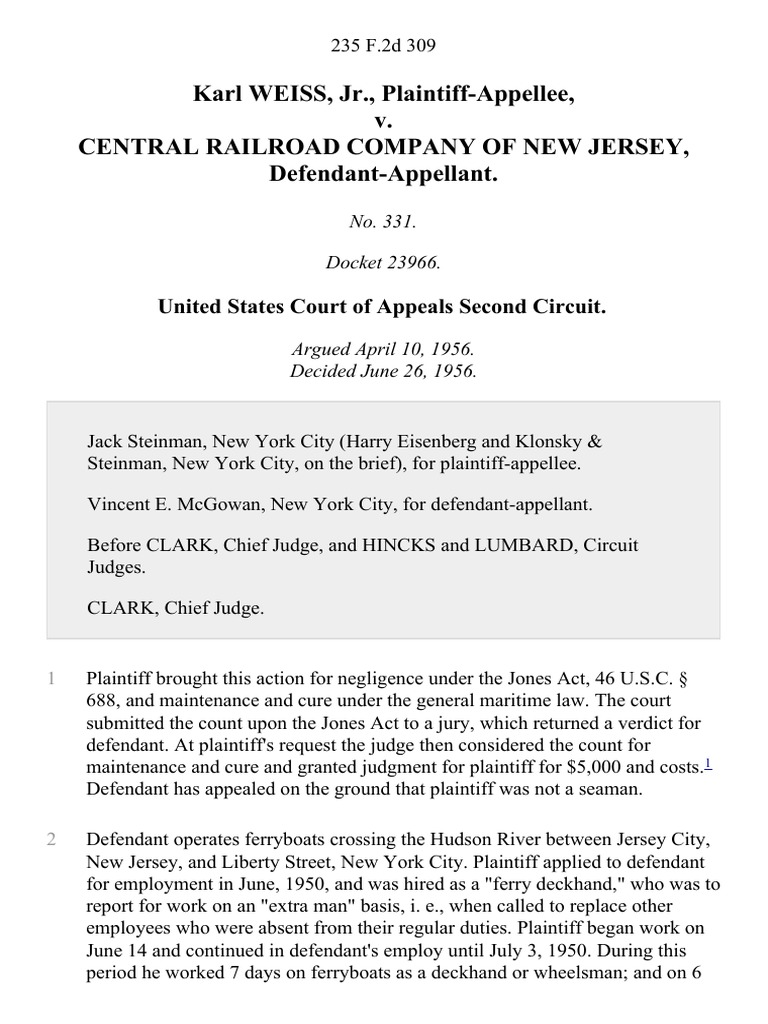 Karl Weiss, Jr. v. Central Railroad Company of New Jersey, 235 F.2d 309 ...