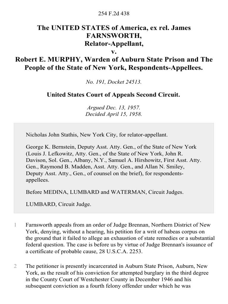 The United States of America, Ex Rel. James Farnsworth, Relator ...