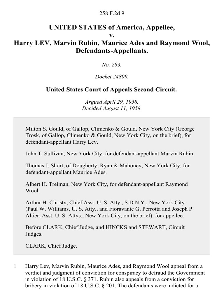 United States v. Harry Lev, Marvin Rubin, Maurice Ades and Raymond Wool ...