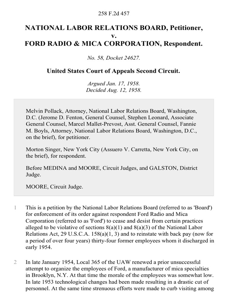 National Labor Relations Board v. Ford Radio & Mica Corporation, 258 F ...