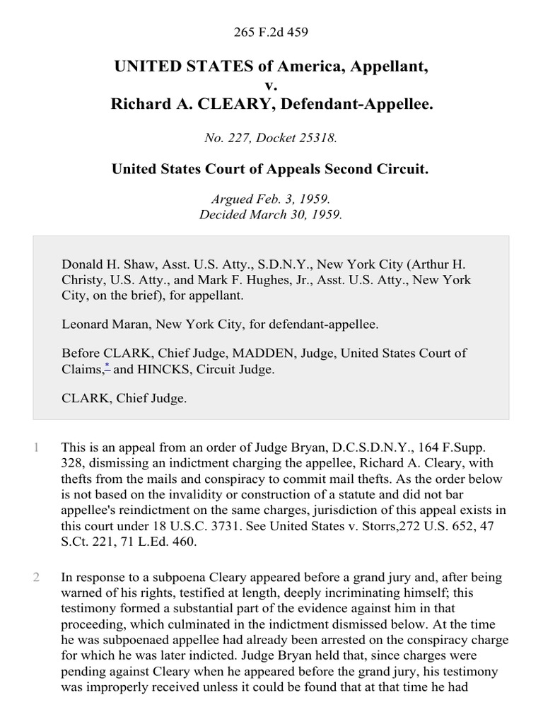 United States v. Richard A. Cleary, 265 F.2d 459, 2d Cir. (1959) | PDF ...