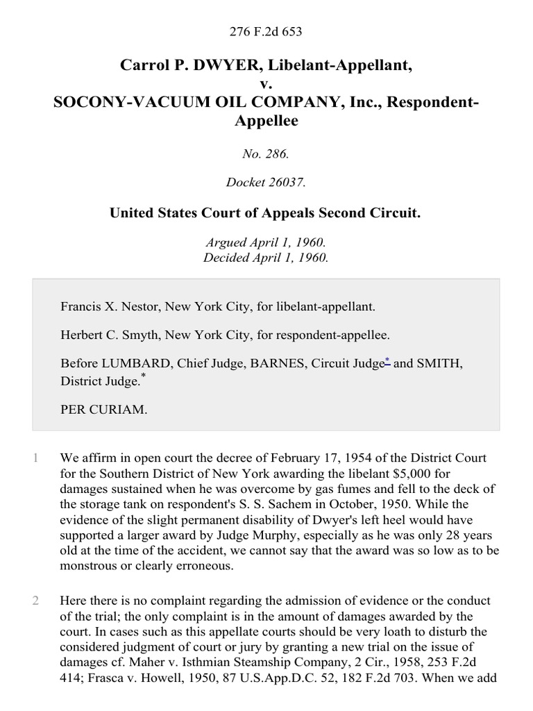 Carrol P. Dwyer, Libelant-Appellant v. Socony-Vacuum Oil Company, Inc ...