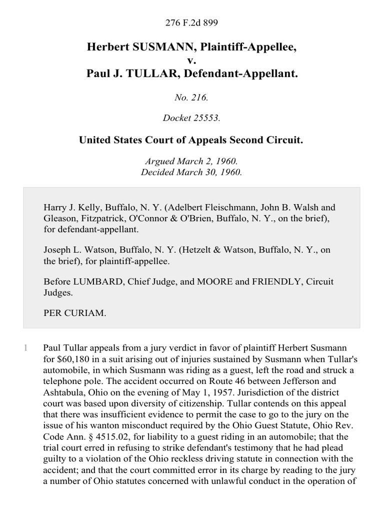 Herbert Susmann v. Paul J. Tullar, 276 F.2d 899, 2d Cir. (1960) | PDF ...