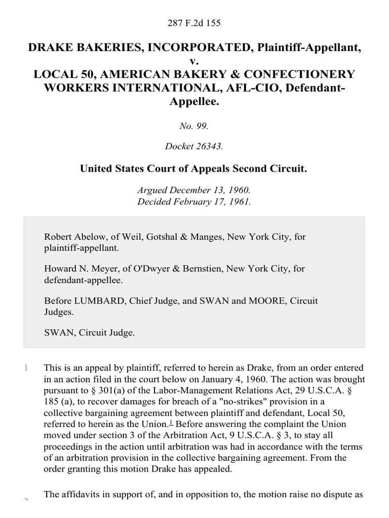Drake Bakeries, Incorporated v. Local 50, American Bakery ...