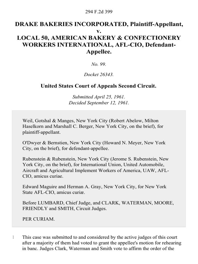 Drake Bakeries Incorporated v. Local 50, American Bakery ...