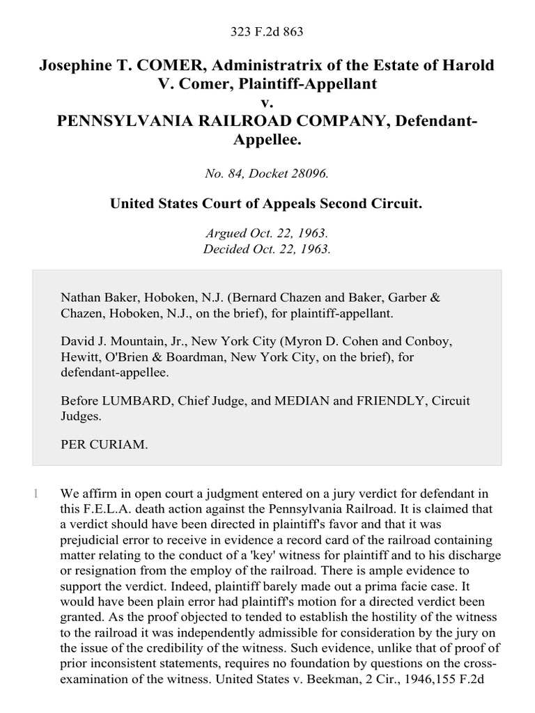 Josephine T. Comer, Administratrix of The Estate of Harold v. Comer v ...