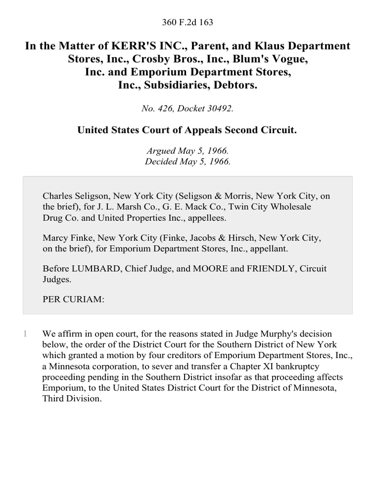 In the Matter of Kerr's Inc., Parent, and Klaus Department Stores, Inc ...